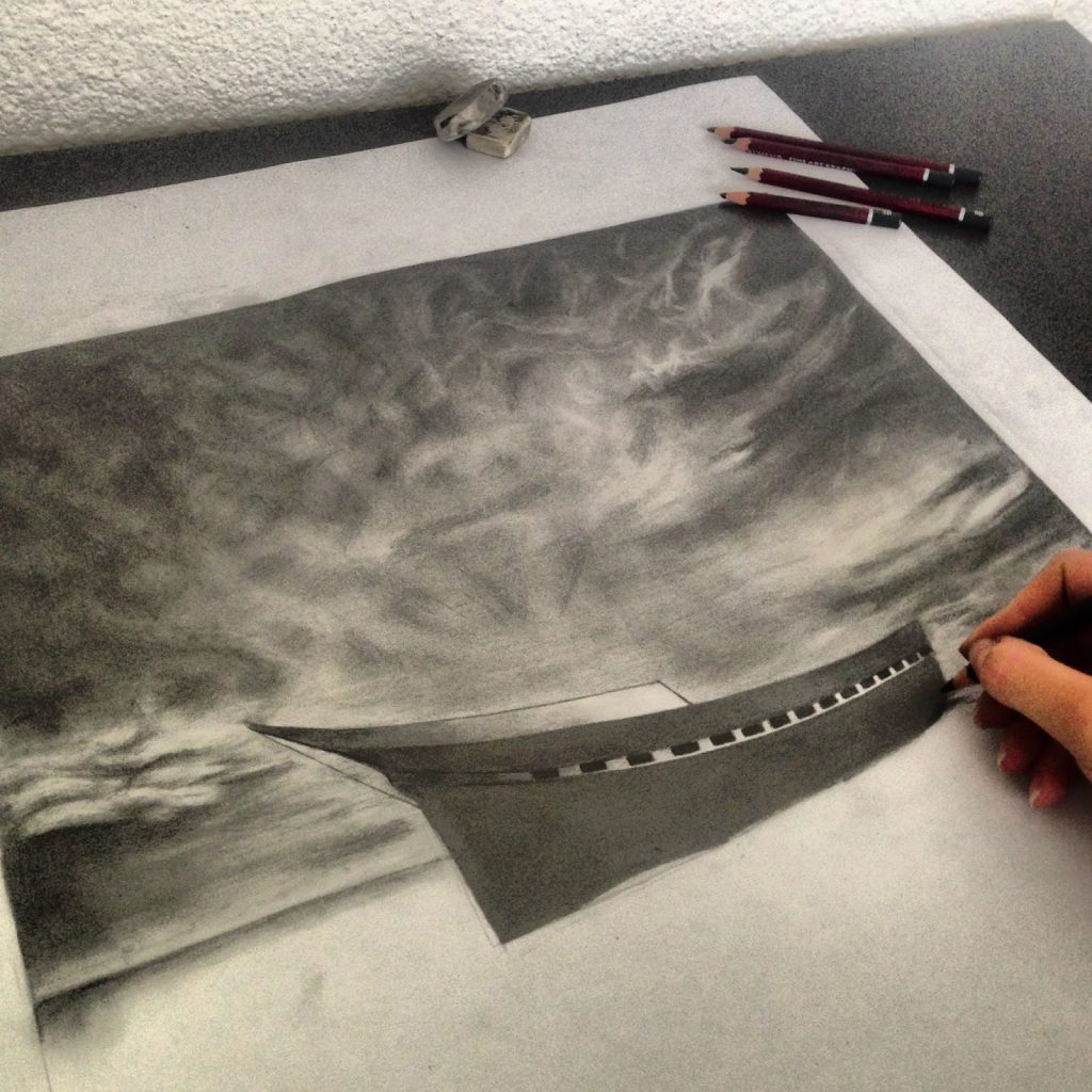 'Voyage on Sea' - hyperrealistic landscape drawing - Dreams of an Architect