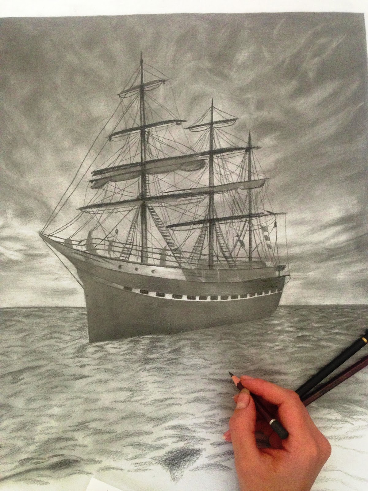 'Voyage on Sea' - hyperrealistic landscape drawing - Dreams of an Architect