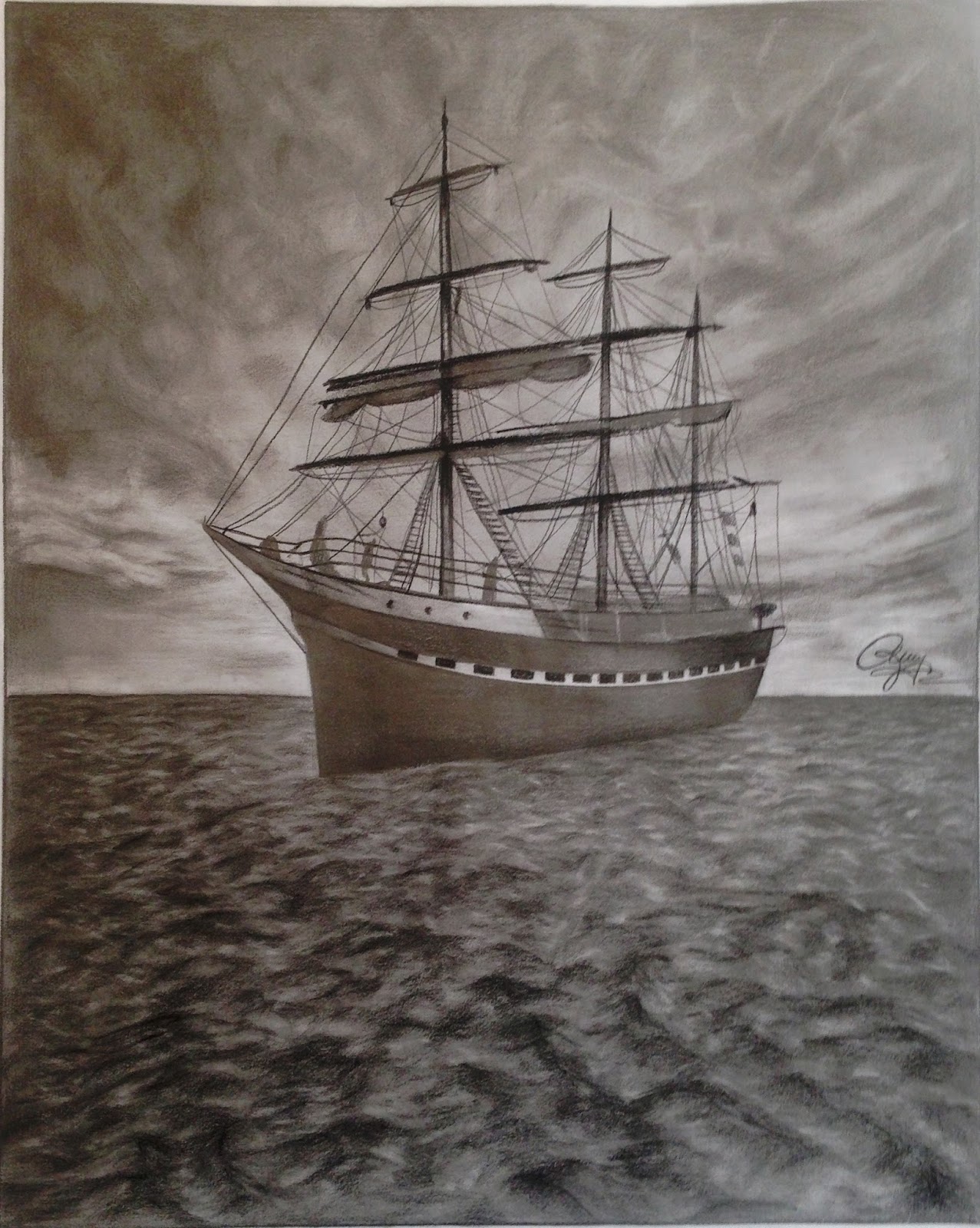 'Voyage on Sea' - hyperrealistic landscape drawing - Dreams of an Architect