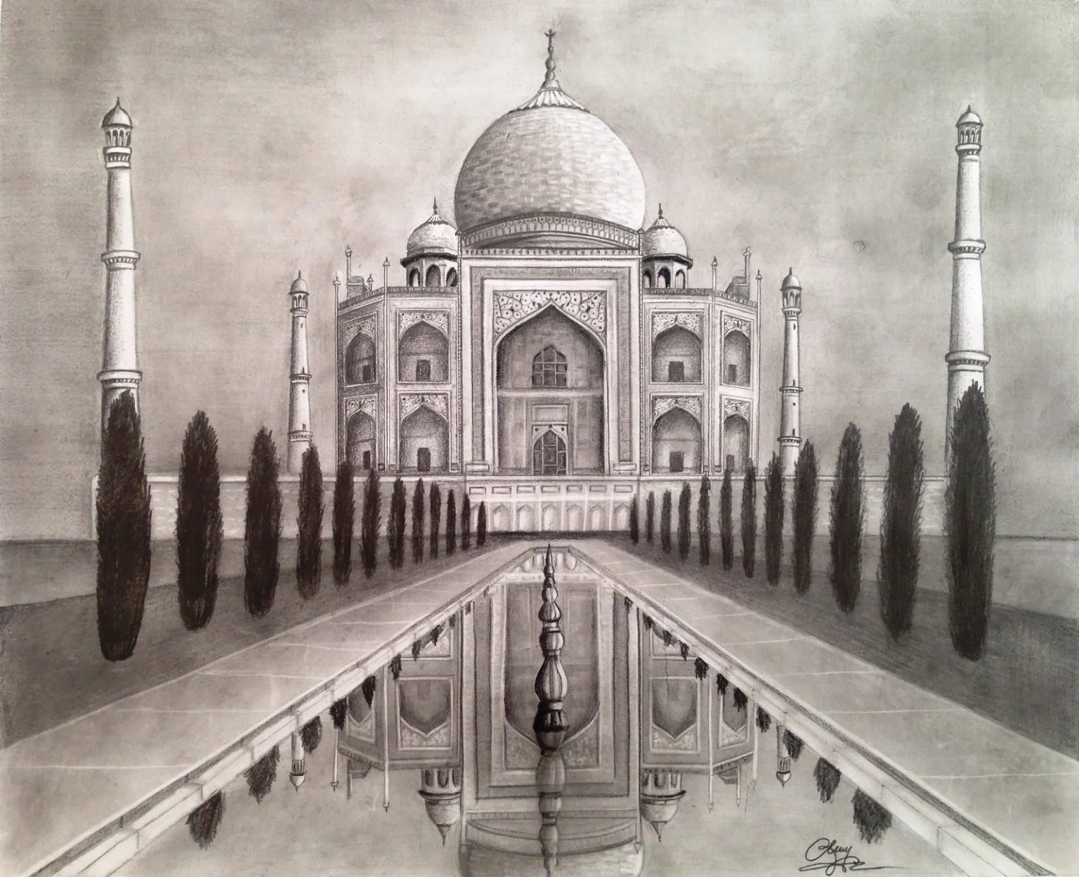 Taj Mahal - pencil drawing - Dreams of an Architect