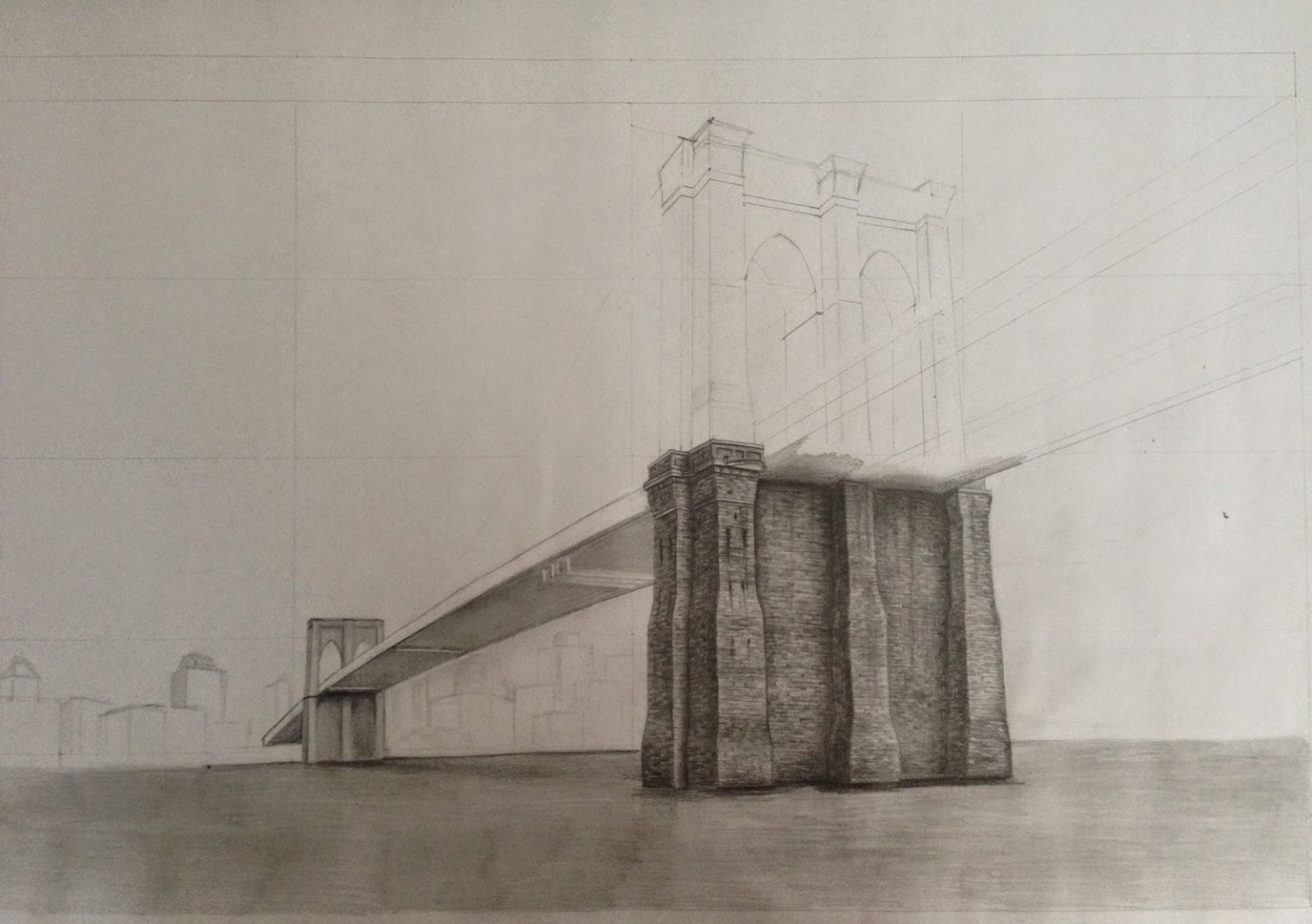 Brooklyn Bridge - pencil drawing - Dreams of an Architect