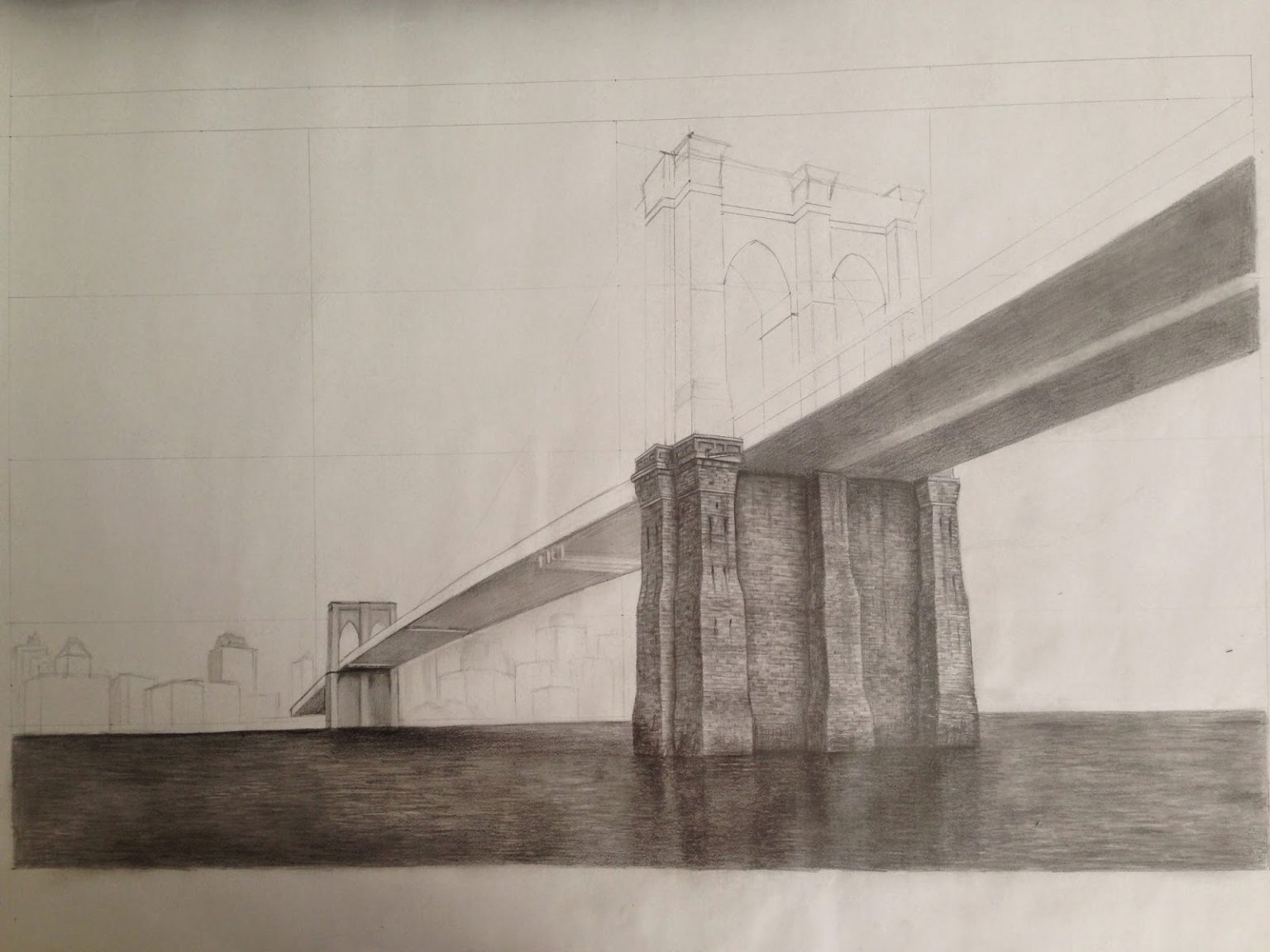 Brooklyn Bridge - pencil drawing - Dreams of an Architect