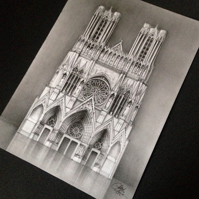 Reims Cathedral - Pencil drawing - Dreams of an Architect